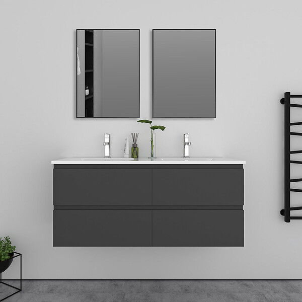 Meuble double vasque, 4tiroirs l.120 x W.46 x H.52 cm,Anthracite,avec ...
