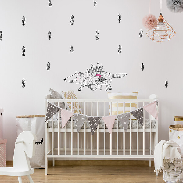 Sticker autocollant décoratif enfant, Petit Chaperon Rouge et loup ...