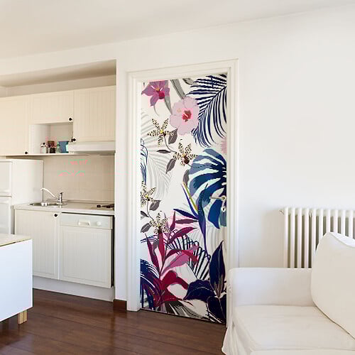 Sticker Adhésif Décoratif pour Portes et Placards - Plantes Exotiques ...