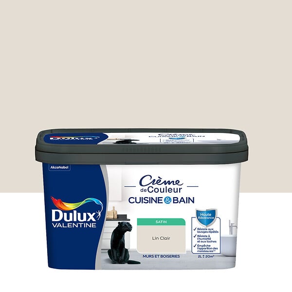 Peinture Crème de Couleur Cuisine et Bain Satin Lin Clair 2 L DULUX VALENTINE | Bricomarché