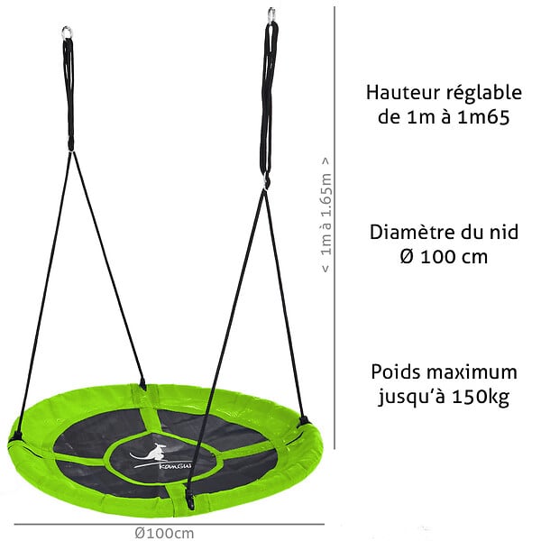 Balançoire ronde nid d'oiseau rond Ø100cm - Vert - Charge 150kg maxi ...