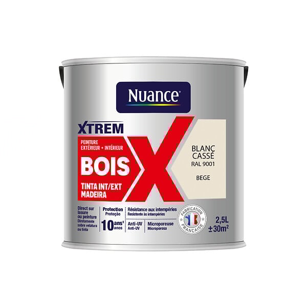 Peinture XTREM bois satin blanc cassé RAL 9001 2.5L | Bricomarché