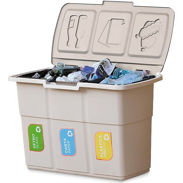 Poubelle de tri 3 bacs de 25L Dim 75 x 37 x H50 cm Avec couvercle ...