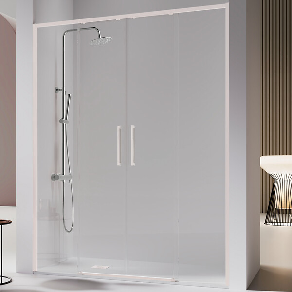 Paroi de douche 2 verres fixes + 2 portes coulissantes DELTA blanc mat ...
