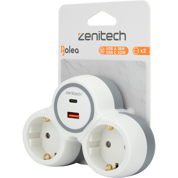 Biplite Schuko 16A + USB A+C 20W - Blanc/Gris - Bolea - Zenitech ...