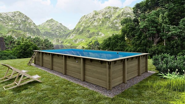 Piscine de jardin en bois - 10,20x5,20 x H.1,44 m - avec filtration et ...