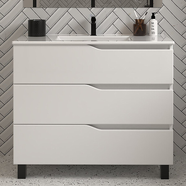 Meuble de salle de bain 80cm simple vasque - sans miroir - 3 tiroirs ...