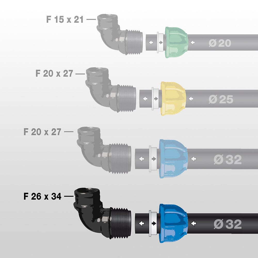 coude compression diametre 32 mm x femelle 26x34 | Bricomarché