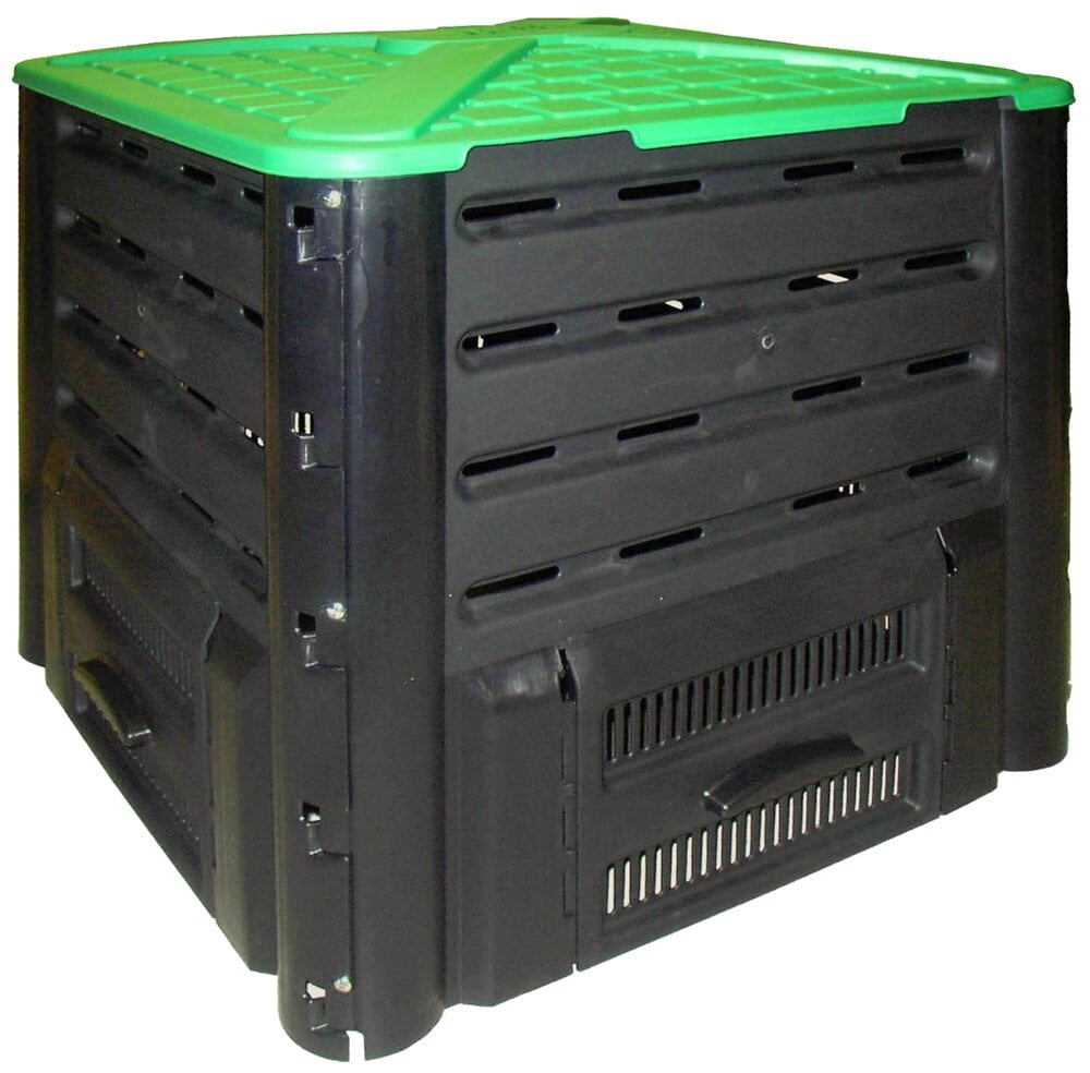 Composteur 600L plastique recyclé 77x77x122cm Compost'fast noir-vert ...