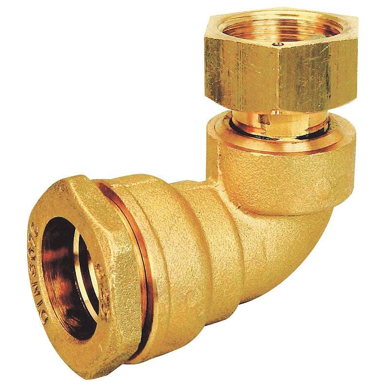 Coude à écrou prisonnier laiton 90 degrés D.25xtrois quart | Bricorama