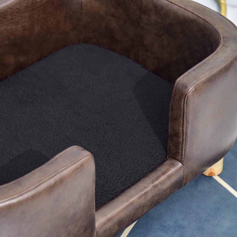 Canapé chien lit pour chien chat avec rebord coussin moelleux pieds bois massif dim. 74 x 48,5 x ...