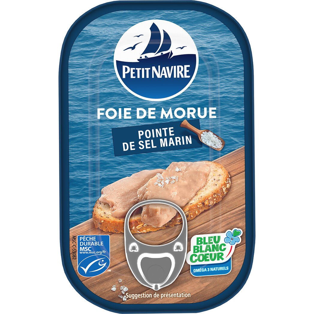 Foie de morue MSC pointe de sel marin Bleu Blanc Coeur Petit navire ...