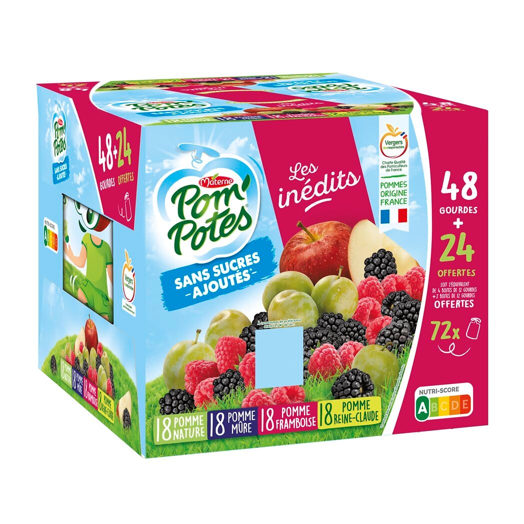 Compotes sans sucres ajoutés pomme, pomme reine-claude, pomme mûre ...