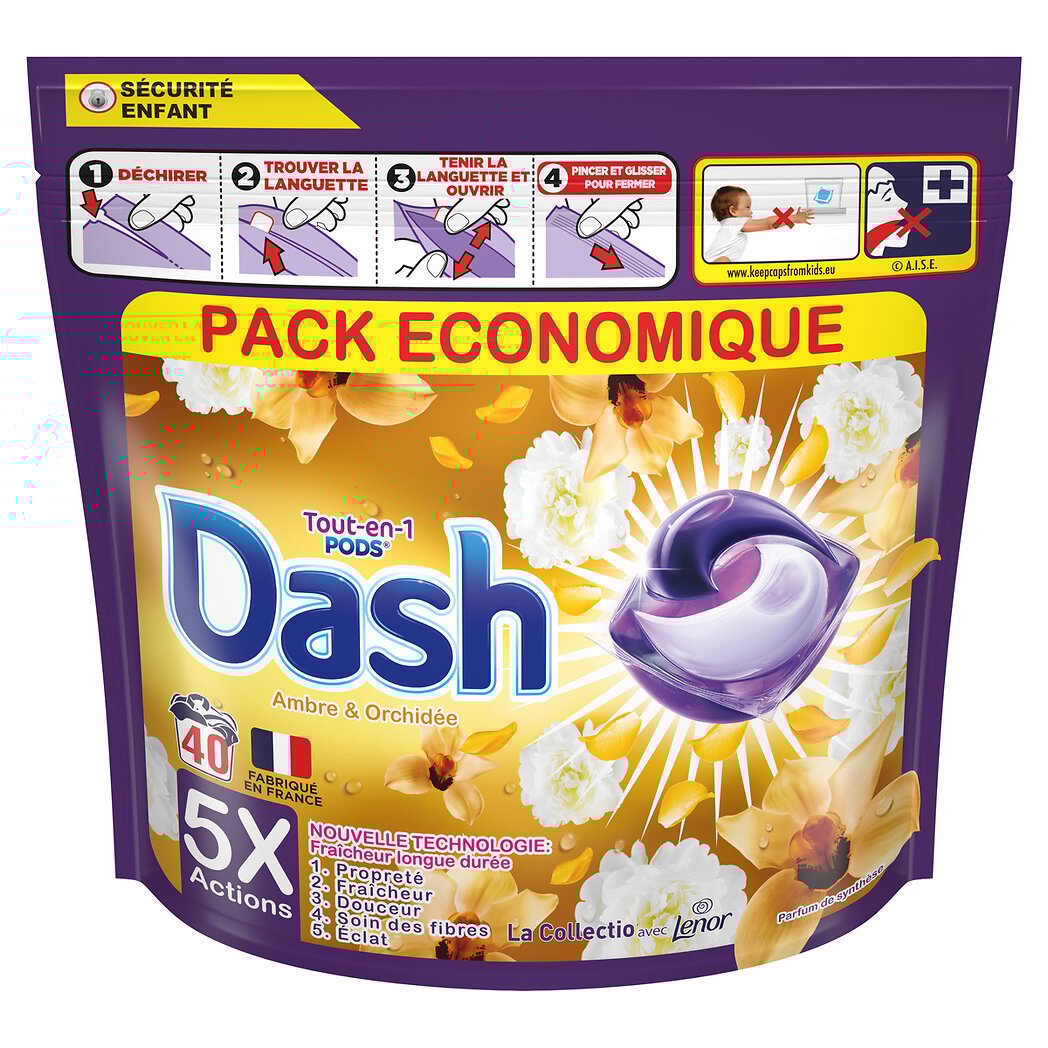 Lessive capsule tout-en-1 ambre et orchidée Dash - Intermarché