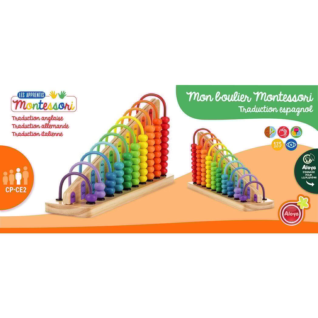 Boulier en bois des couleurs CP à CE2 - Les apprenti Montessori Aloya ...