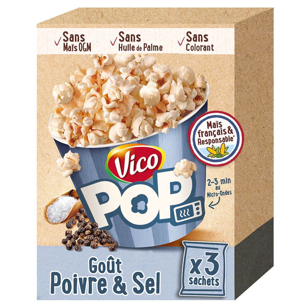 Pop corn micro-ondable pop poivre et sel Vico - Intermarché