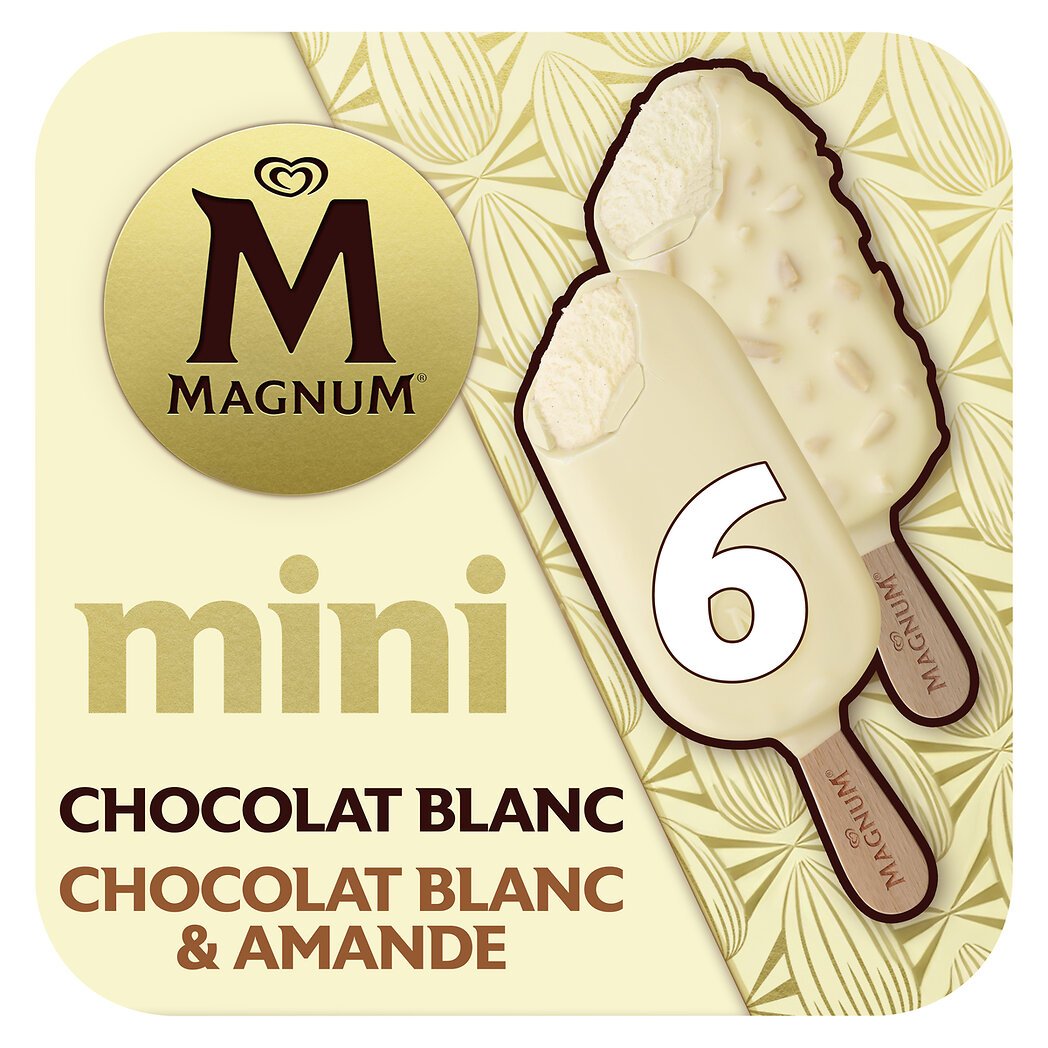 Glace chocolat blanc et chocolat blanc amande mini Magnum - Intermarché